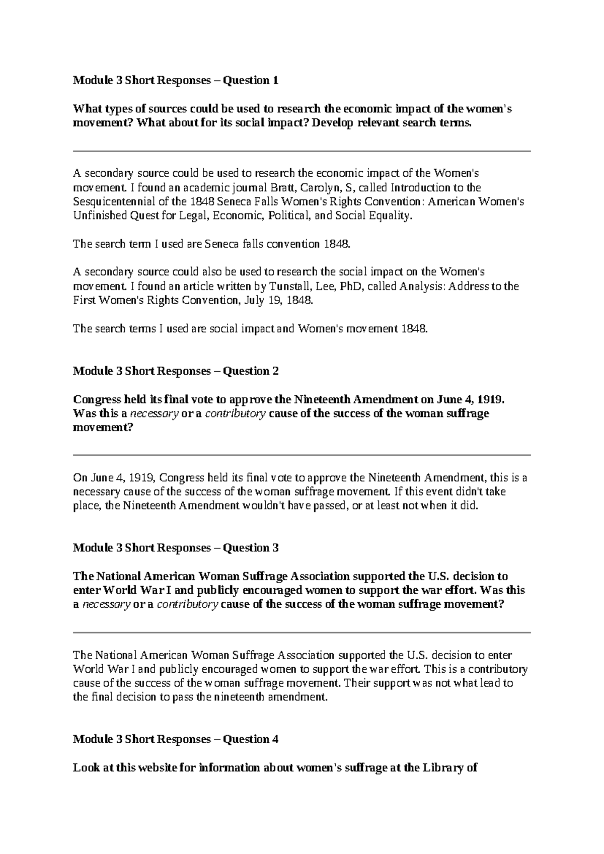 HIS 200 module 3 short reponses - Module 3 Short Responses – Question 1 ...