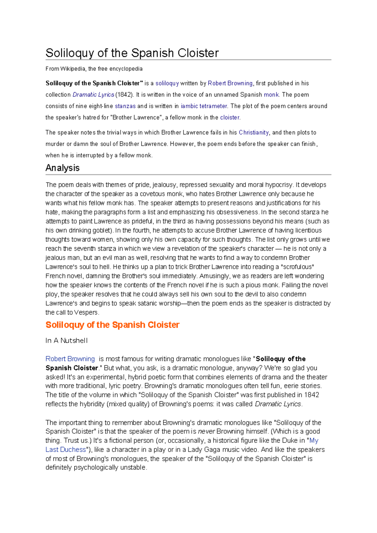 Soliloquy of the spanish cloister - Soliloquy of the Spanish Cloister ...