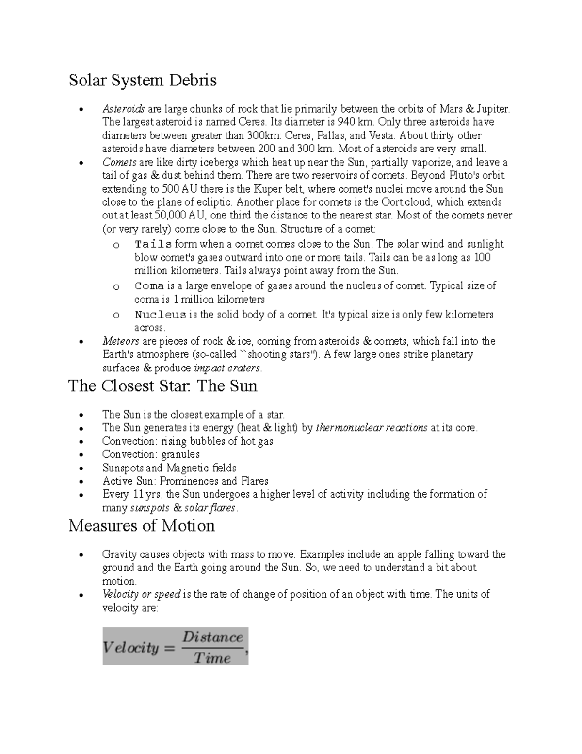 Astr notes 2 - Solar System Debris - Asteroids are large chunks of rock ...