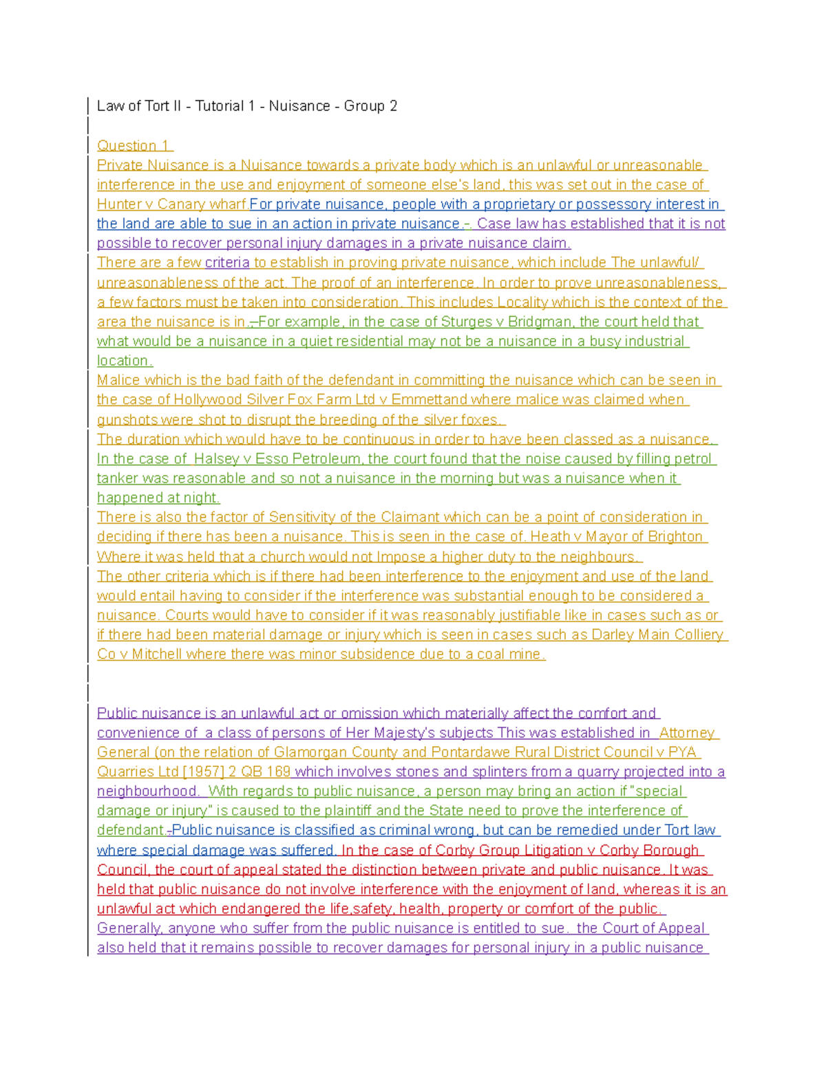 Copy of Law of Tort II - Tutorial 1 - Nuisance - Group 2 - Law of Tort II - Tutorial 1 ...