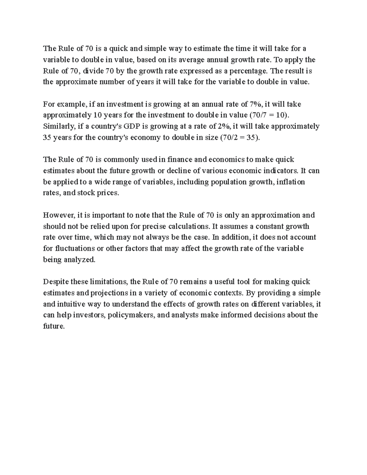 AP Macroeconomics Notes Rule of 70 - The Rule of 70 is a quick and ...