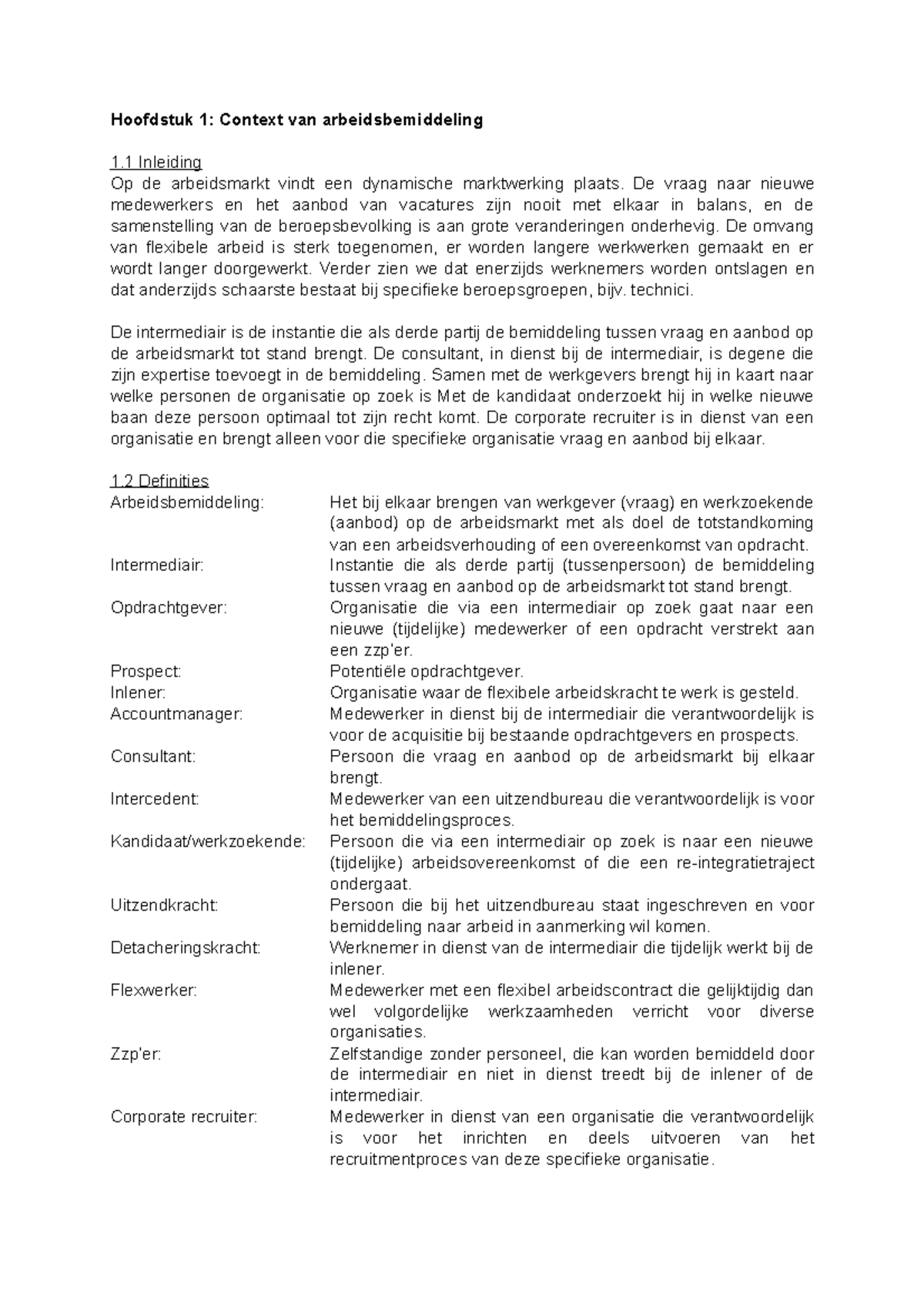 Samenvatting arbeidsbemiddeling - Hoofdstuk 1: Context van ...