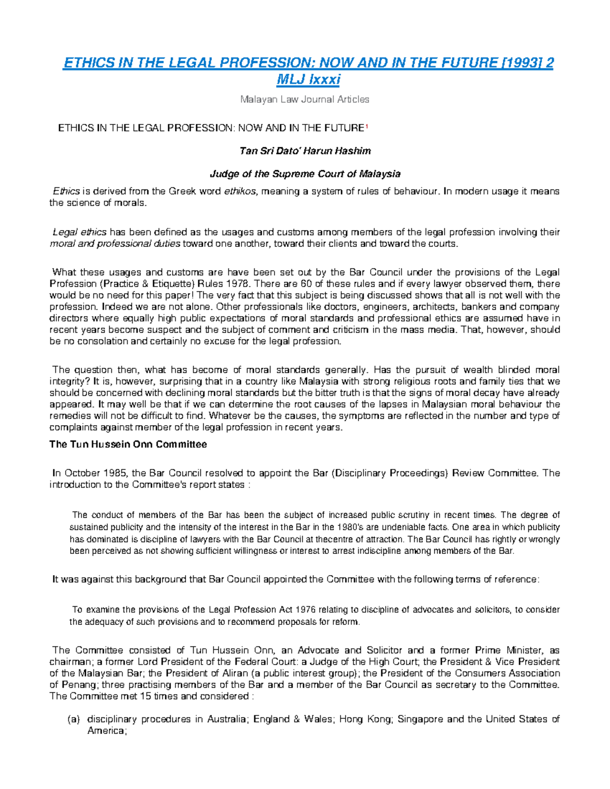 Ethics IN THE Legal Profession NOW AND IN THE Future [ - ETHICS IN THE ...