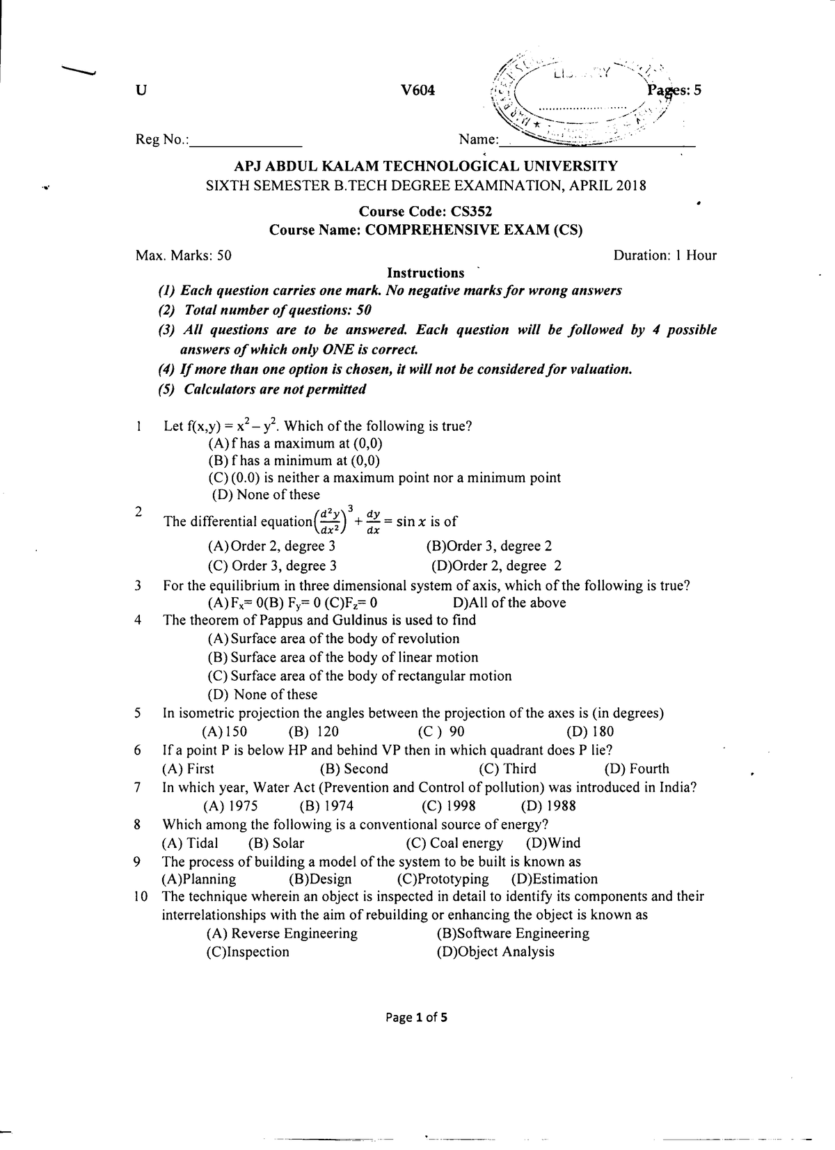 S6 BTech comprehensive exam april 2018 -Question Paper - Comprehensive ...