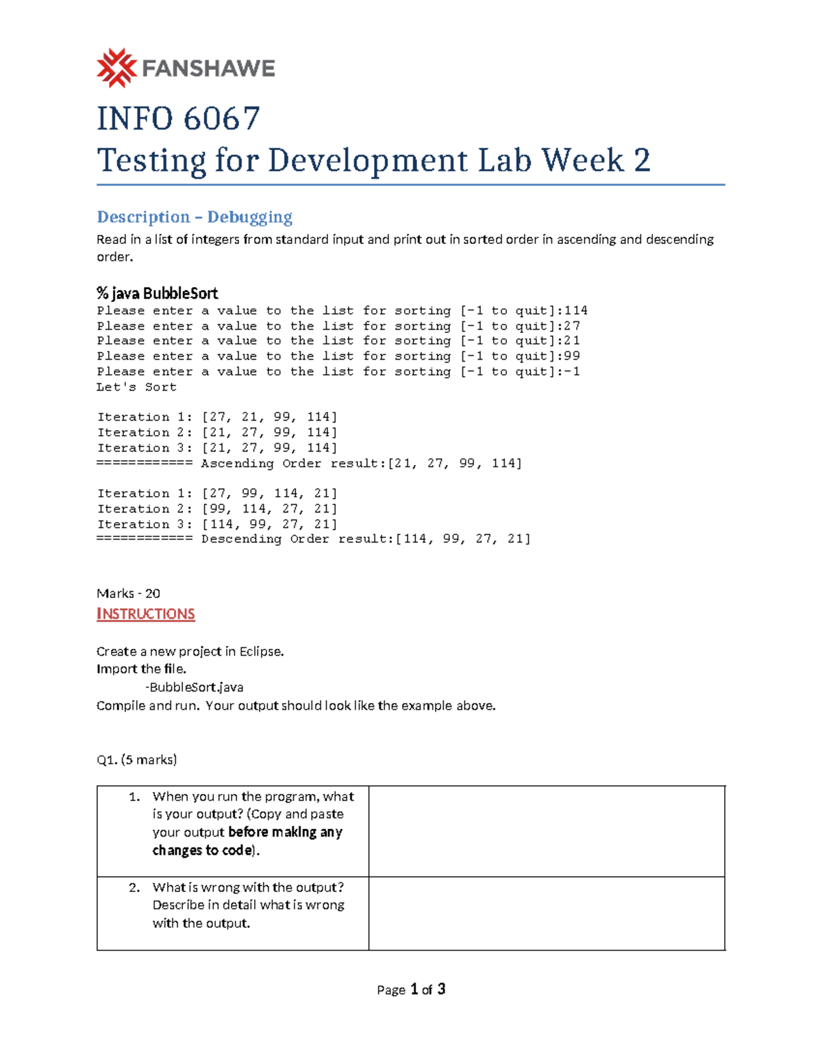 Lab 1 Debugging Info 6067 Testing For Development Lab Week 2 Description Debugging Read In