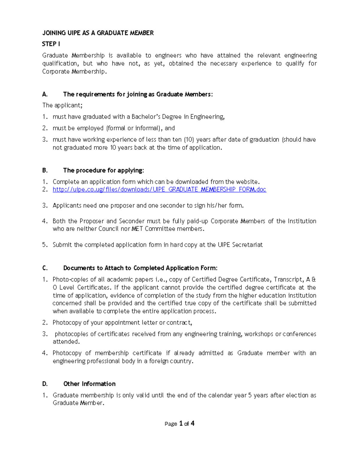UIPE membership requirements - JOINING UIPE AS A GRADUATE MEMBER STEP I ...