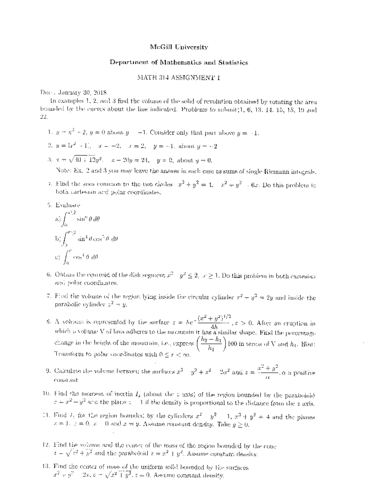 MATH314 - Assignment 1 - MCGill University Department of Mathematics ...