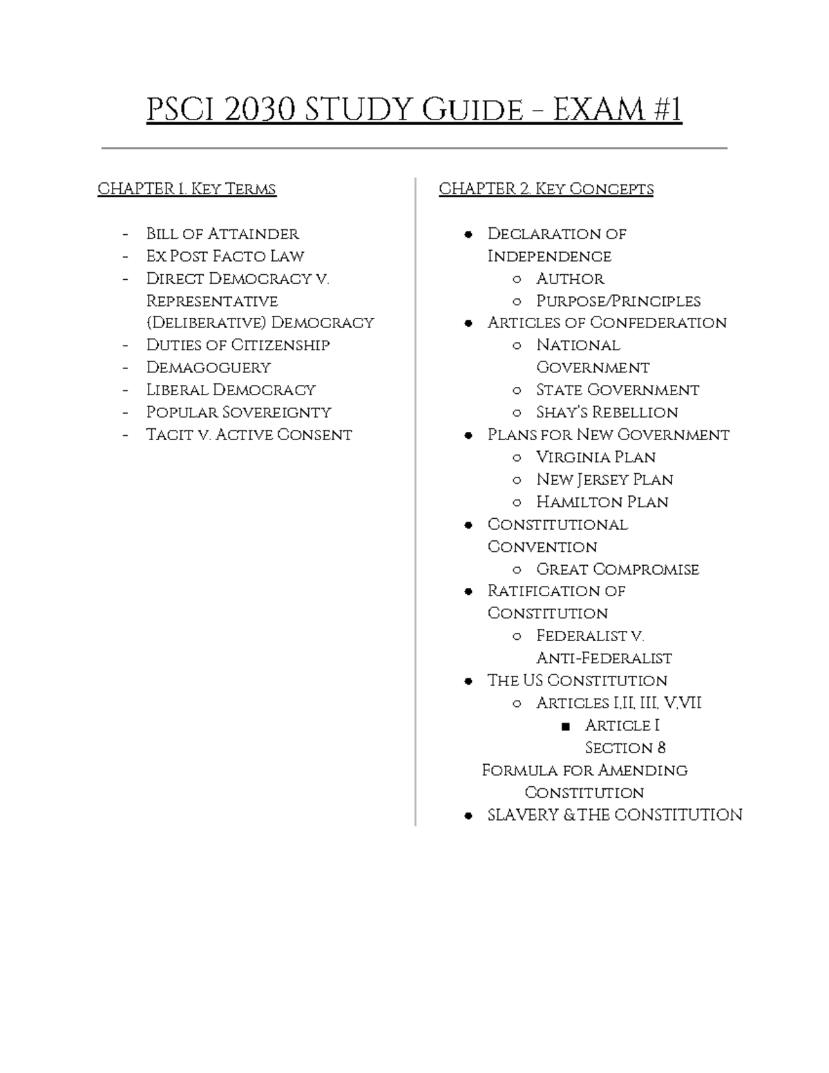 PSCI 2030 1 - Study Guide - PSCI 2030 STUDY Guide - EXAM CHAPTER 1. Key ...