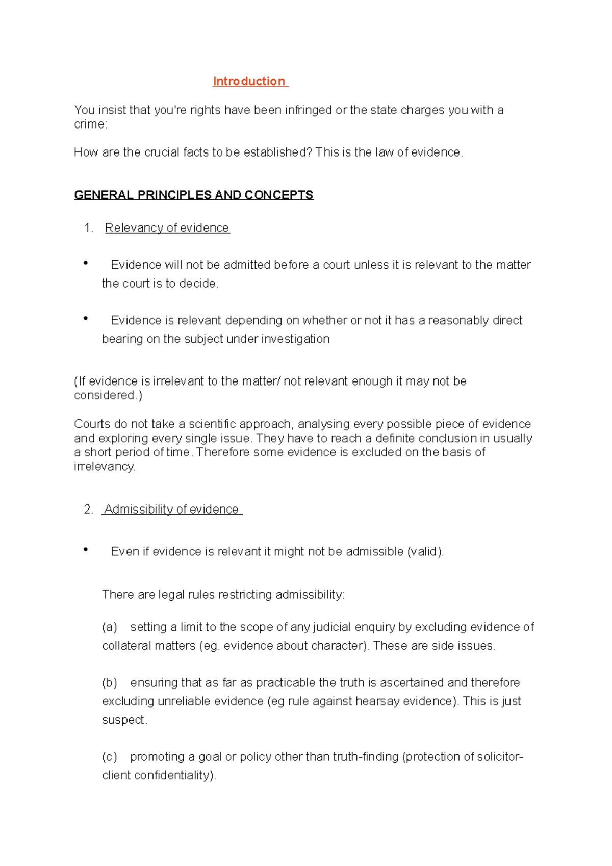 Introduction to Evidence Law - Introduction - Studocu