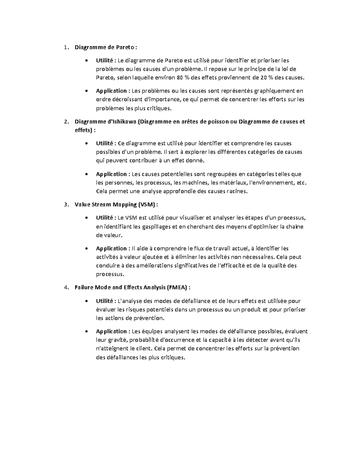 Revision Projet EXAM - definition - 1. Diagramme de Pareto : • Utilité ...