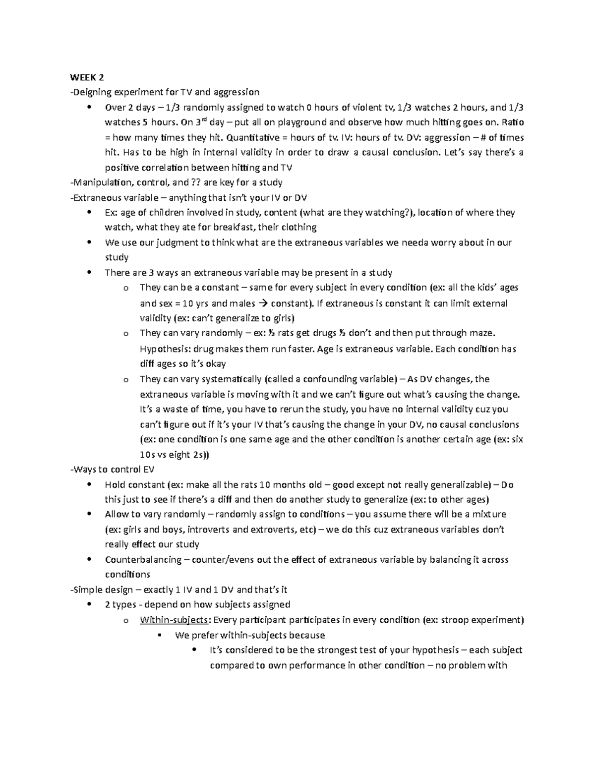 Week 2 Lecture Notes - WEEK 2 -Deigning experiment for TV and ...