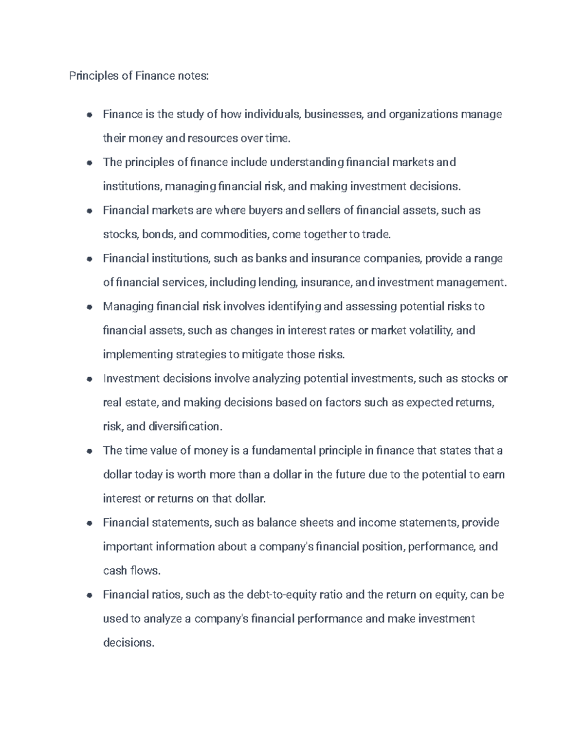Principles of finance notes - Principles of Finance notes: Finance is ...