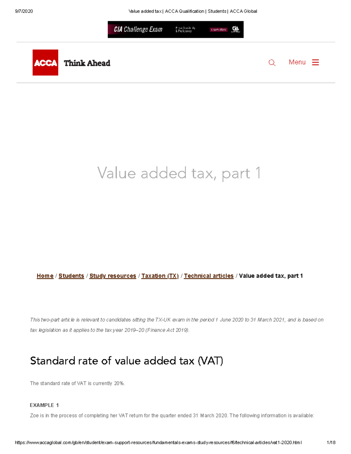 Value added tax ACCA Qualification Students ACCA Global - ####### Home ...