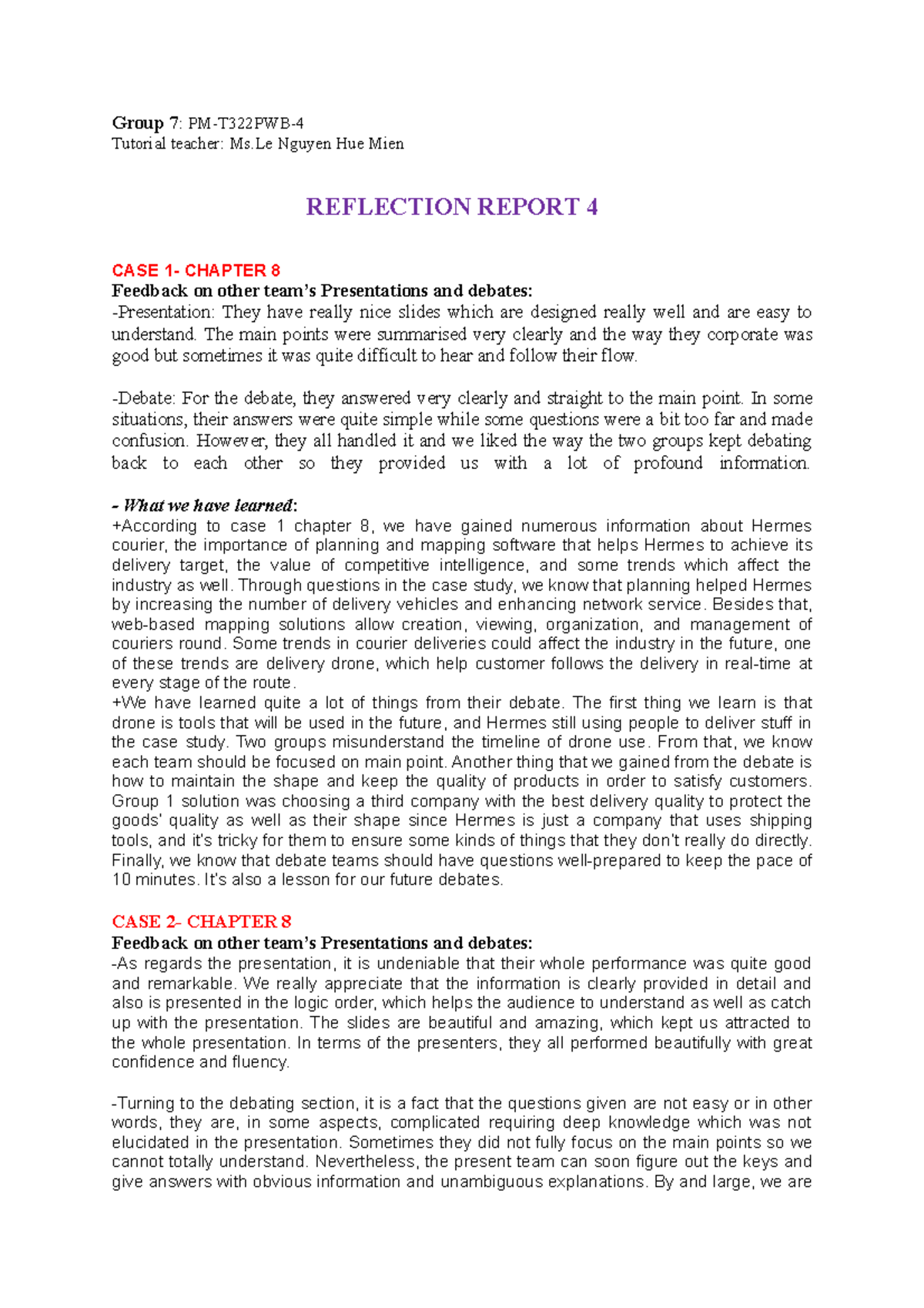 Reflection report PM - Assignment - Group 7 : PM-T322PWB- Tutorial ...