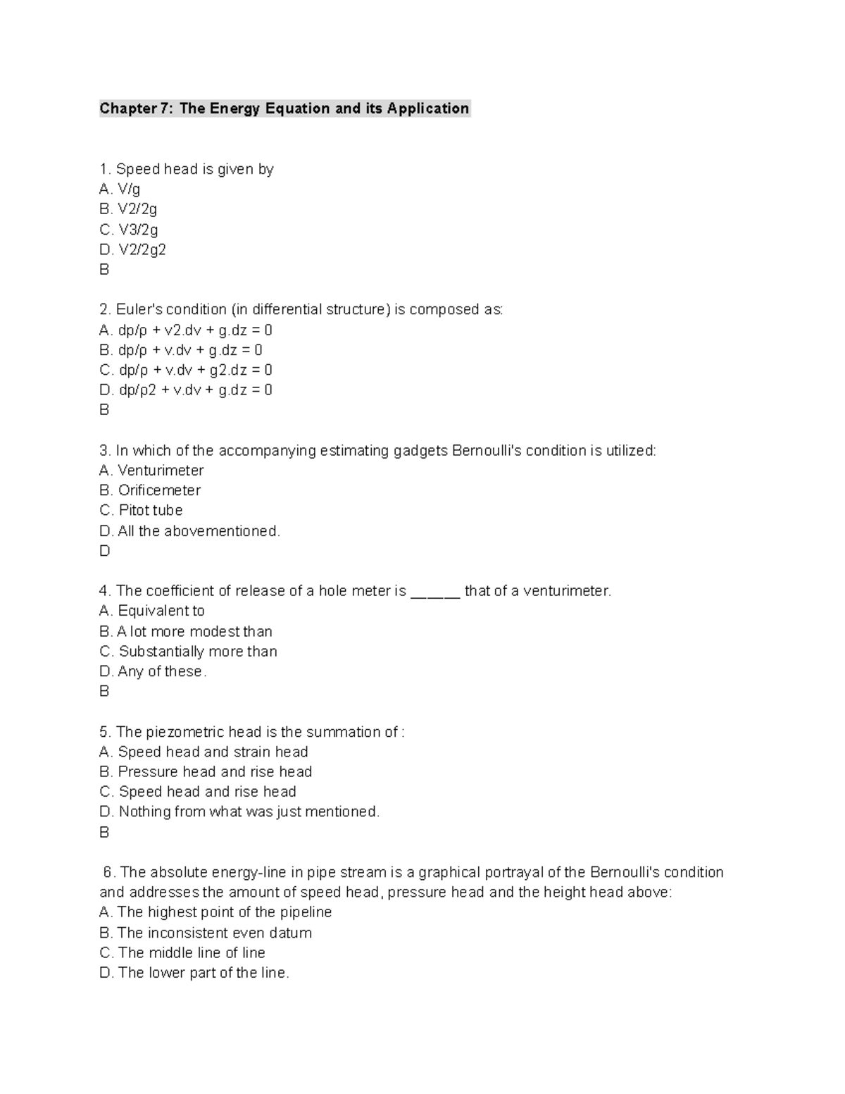 Chapter 7 The Energy Equation and its Application - Chapter 7: The ...