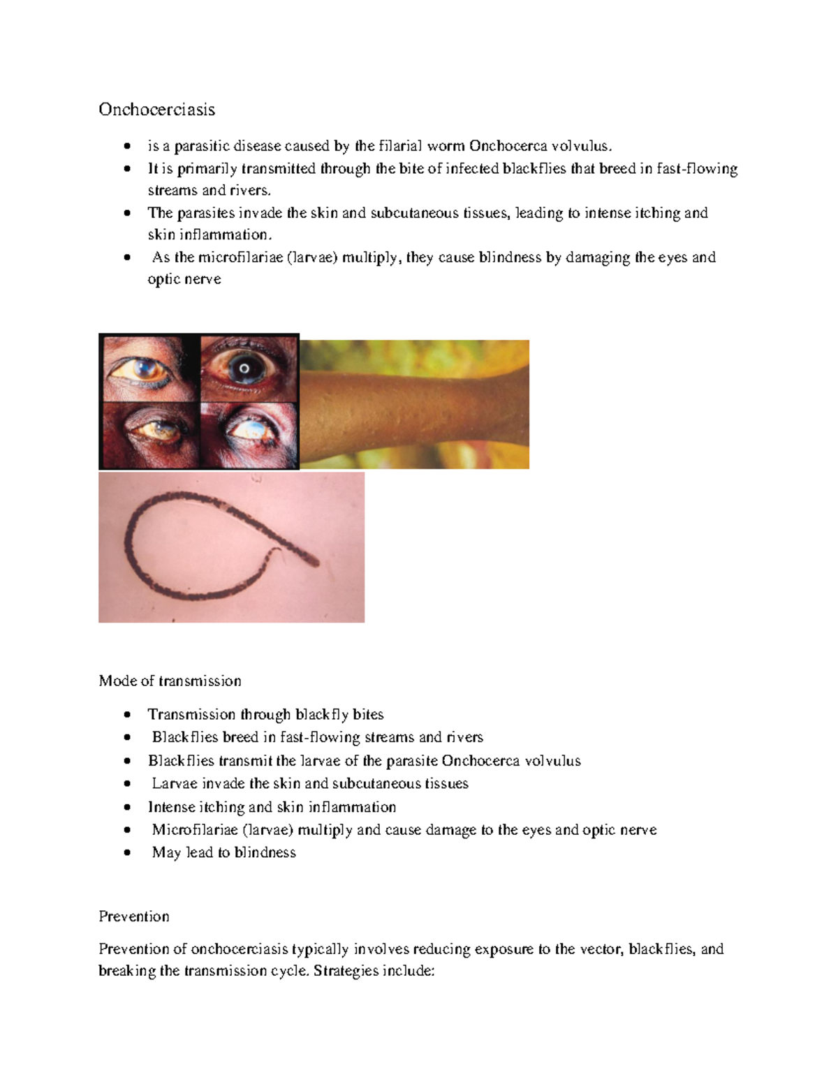 Onchocerciasis and Strongyloidiasis - Onchocerciasis is a parasitic ...