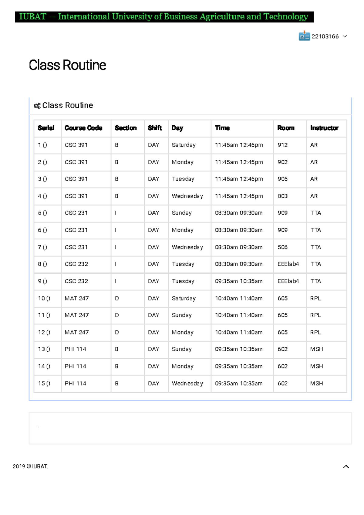 Iubat - test - Class Routine Class Routine Serial Course Code Section ...