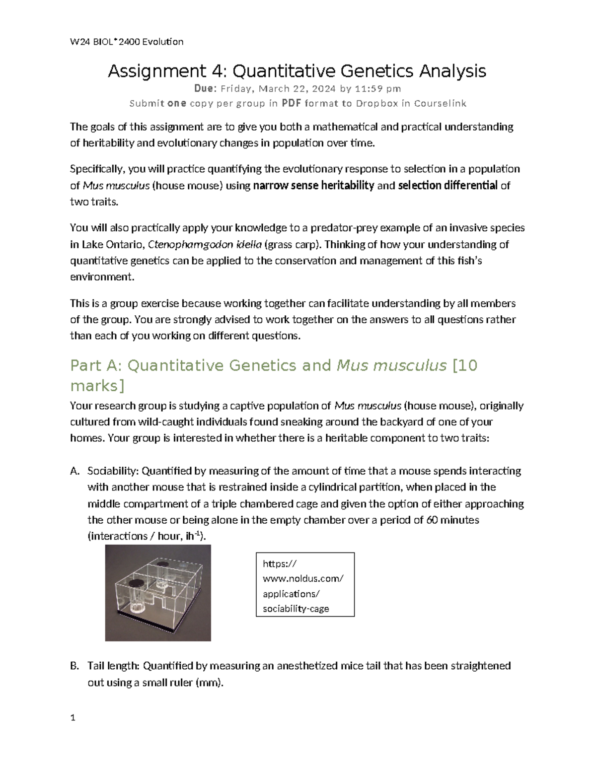 Assignment 4 Quantitative Genetics (W24) Updated - Assignment 4: Quantitative Genetics Analysis ...