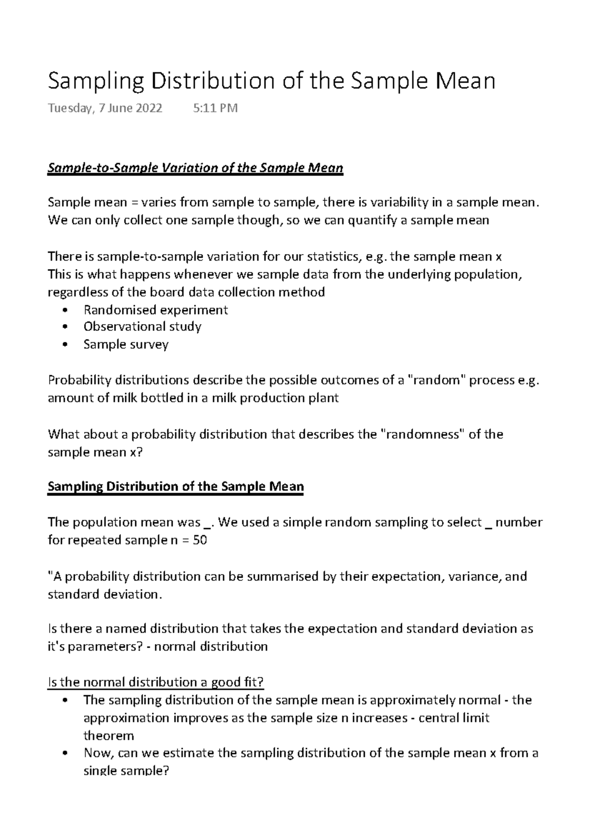 Sampling distribution of the sample mean - Sample-to-Sample Variation ...