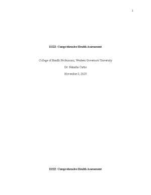D222 Paper - D222: Comprehensive Health Assessment Jeanie Smith College ...