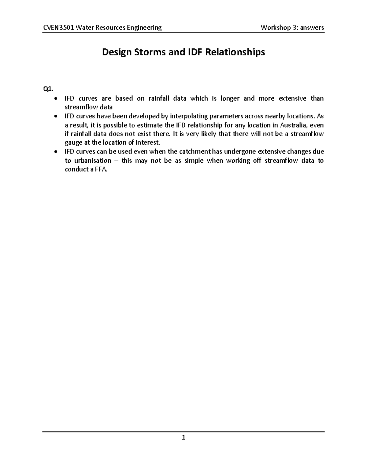 Workshop 3 answers - Design Storms and IDF Relationships Q1. • IFD ...