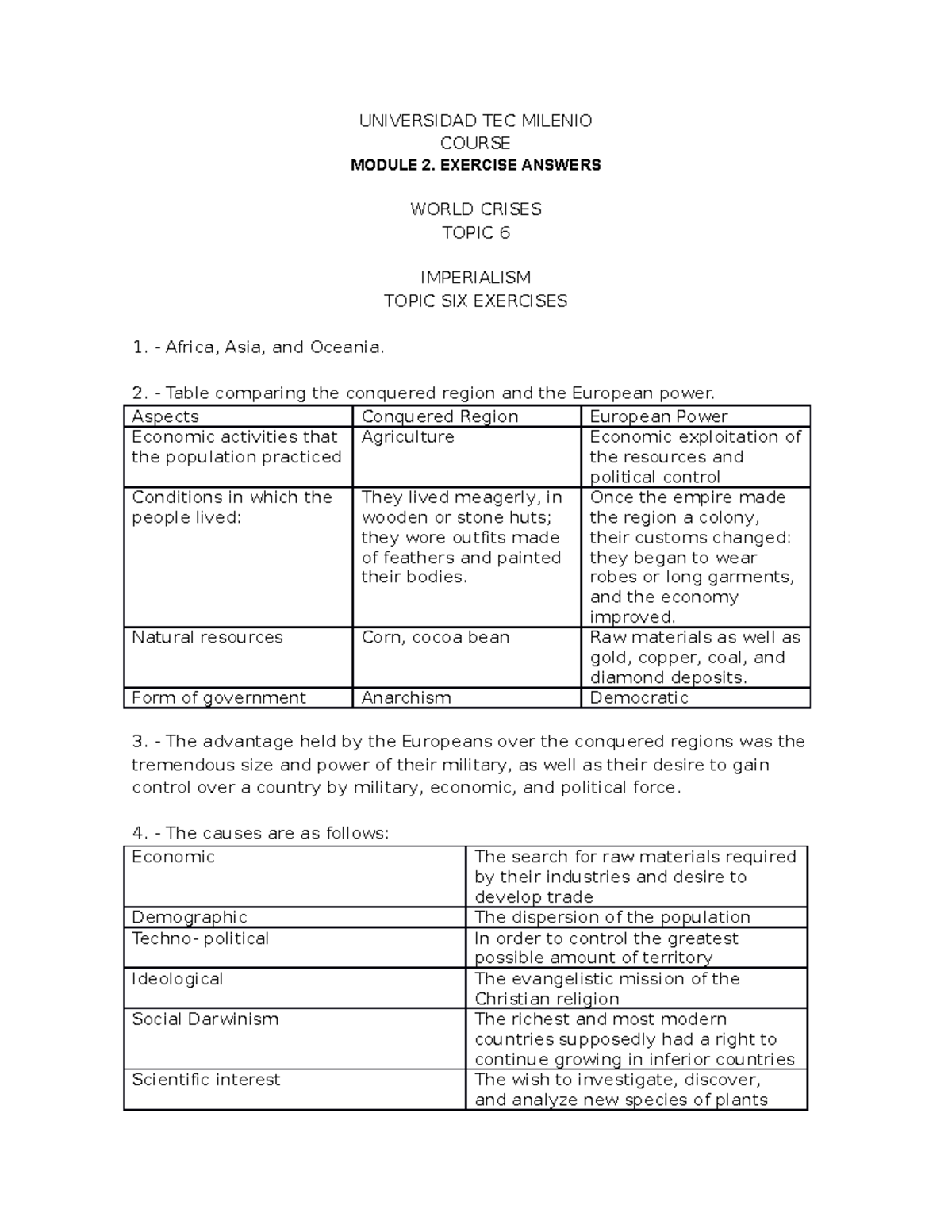 Exercises 6 - ............... - UNIVERSIDAD TEC MILENIO COURSE MODULE 2 ...
