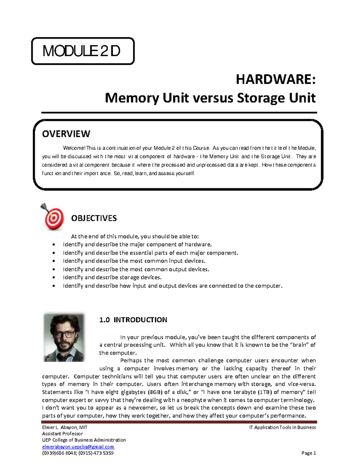 Module 2D - Hardware Memory Unit vs Storage Unit - Elmer L. Abayon, MIT ...