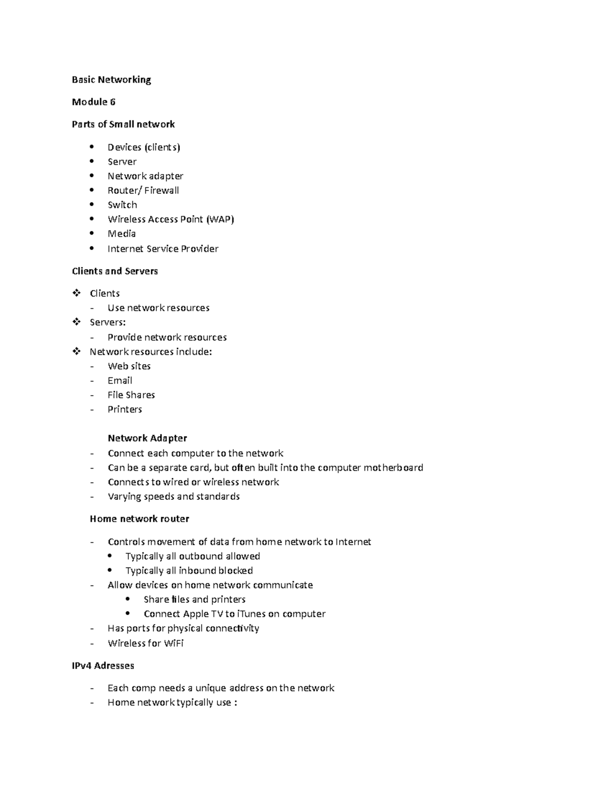 Basic Networking - Lecture notes - Basic Networking Module 6 Parts of ...