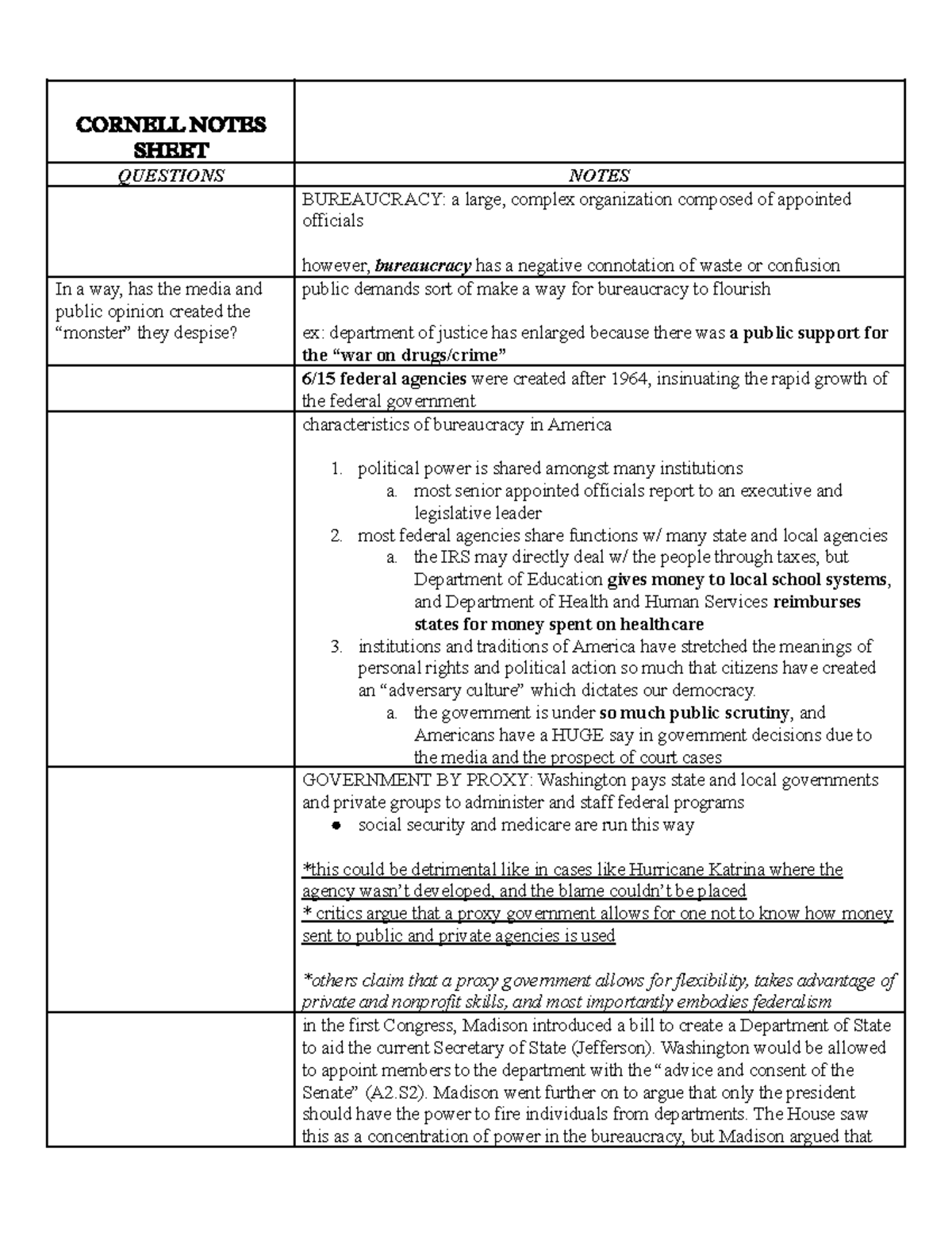 Bureaucracy cornell notes - CORNELL NOTES SHEET QUESTIONS NOTES ...