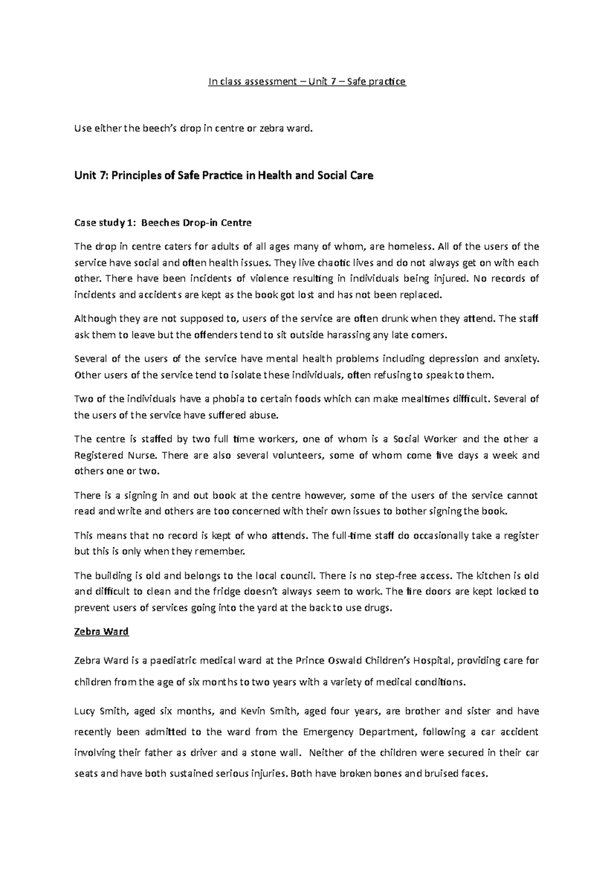 Unit 7 - Learning Aim A in class assessment - In class assessment ...