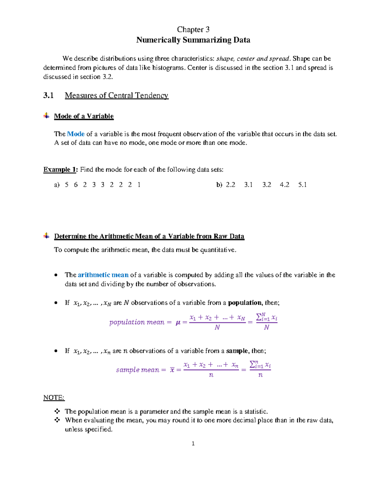 Chapter 3 - Chapter 3 Numerically Summarizing Data We describe distributions using three - Studocu