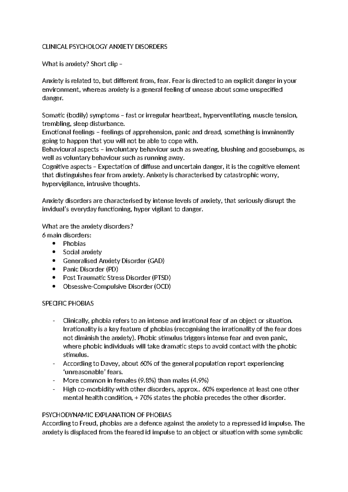 Clinical Psychology Anxiety Disorders - CLINICAL PSYCHOLOGY ANXIETY ...