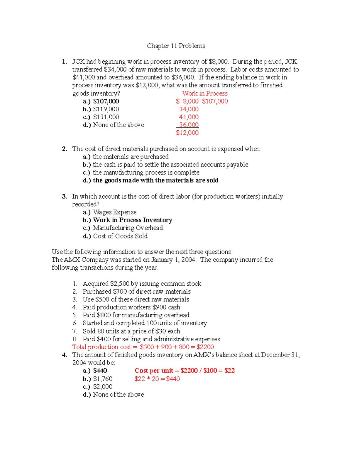Chapter 11 Problems - Solutions - Chapter 11 Problems 1. JCK had beginning work in process ...