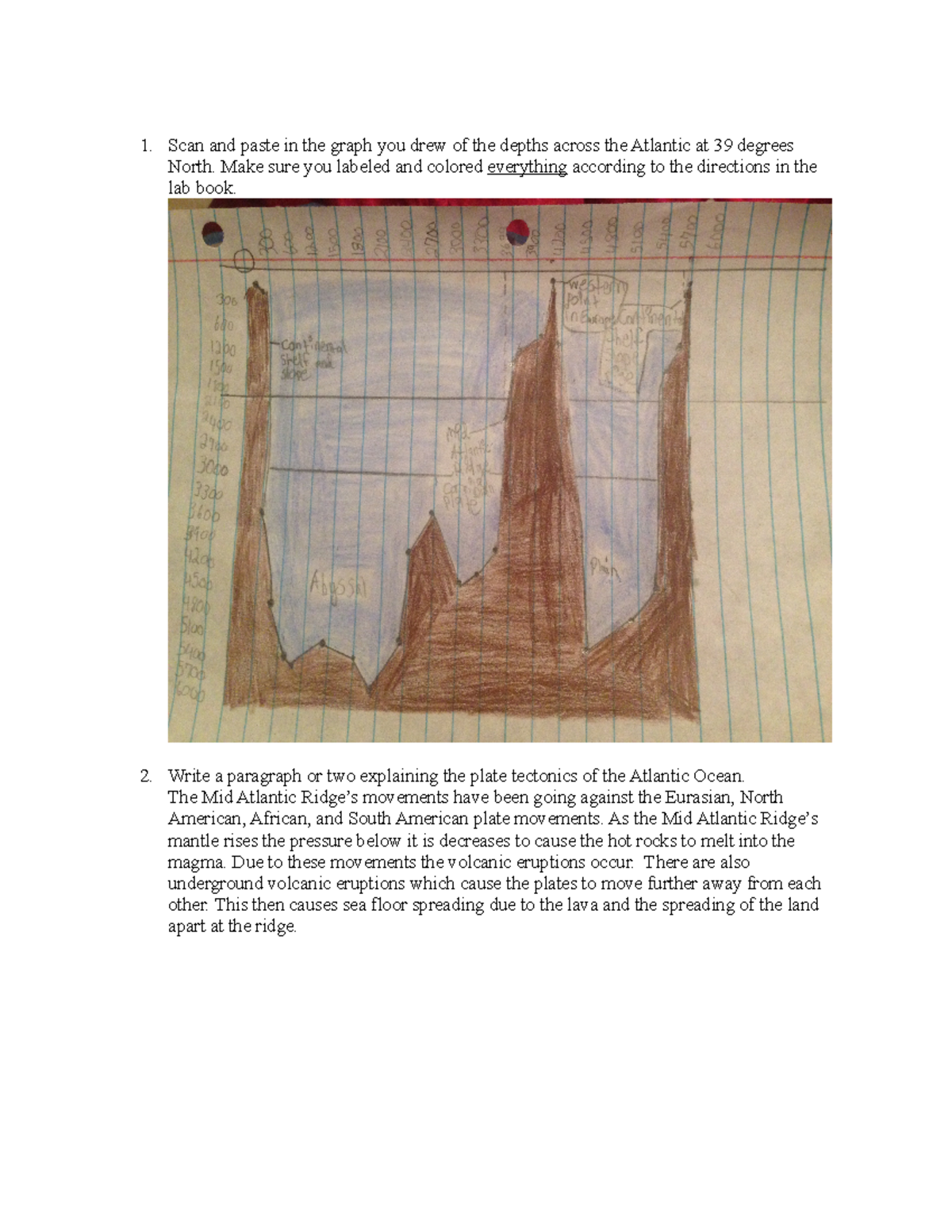 Bathymetry Template - Lab 1 - 1. Scan and paste in the graph you drew ...