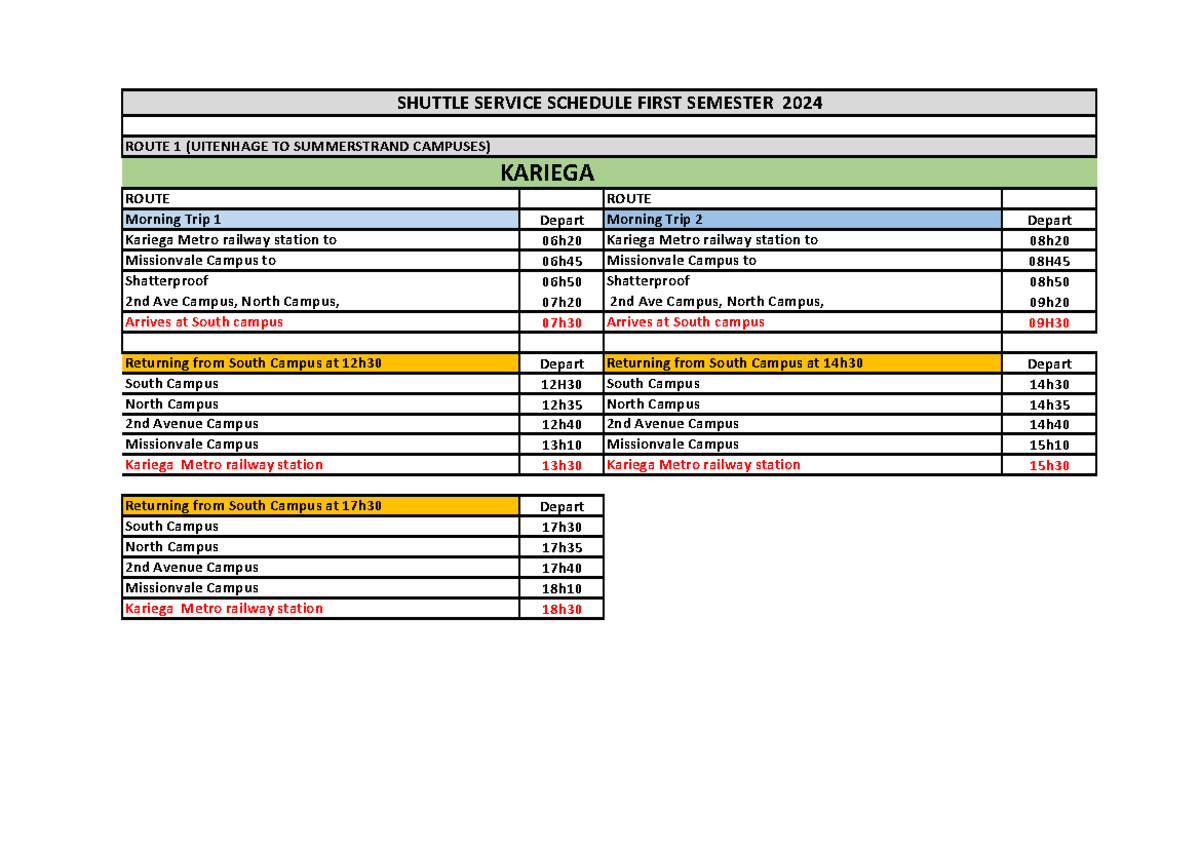 First-Semester Schedule-Day Shift 2024 - ROUTE ROUTE Morning Trip 1 ...