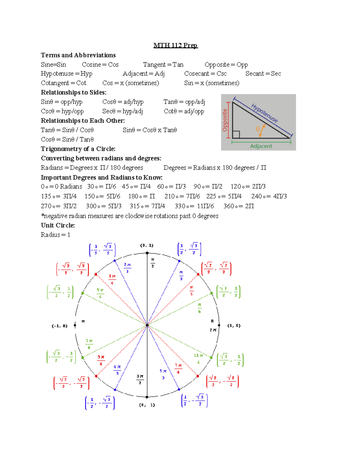 Math 112 Prep - SOME BASIC CONCEPTS TO KNOW BEFORE HEADING INTO MTH 112 ...