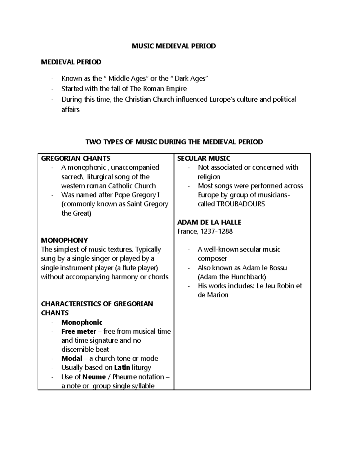 Music Medieval Period ( MAPEH9) - MUSIC MEDIEVAL PERIOD MEDIEVAL PERIOD ...