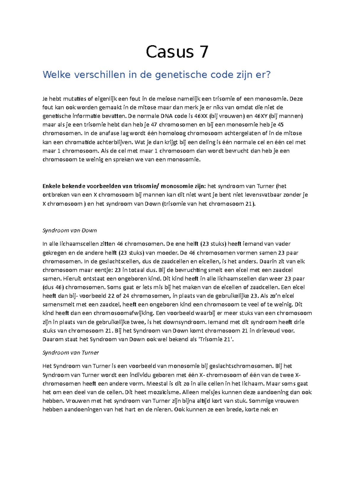Casus 7 Samenvatting Casus 7 Welke Verschillen In De Genetische