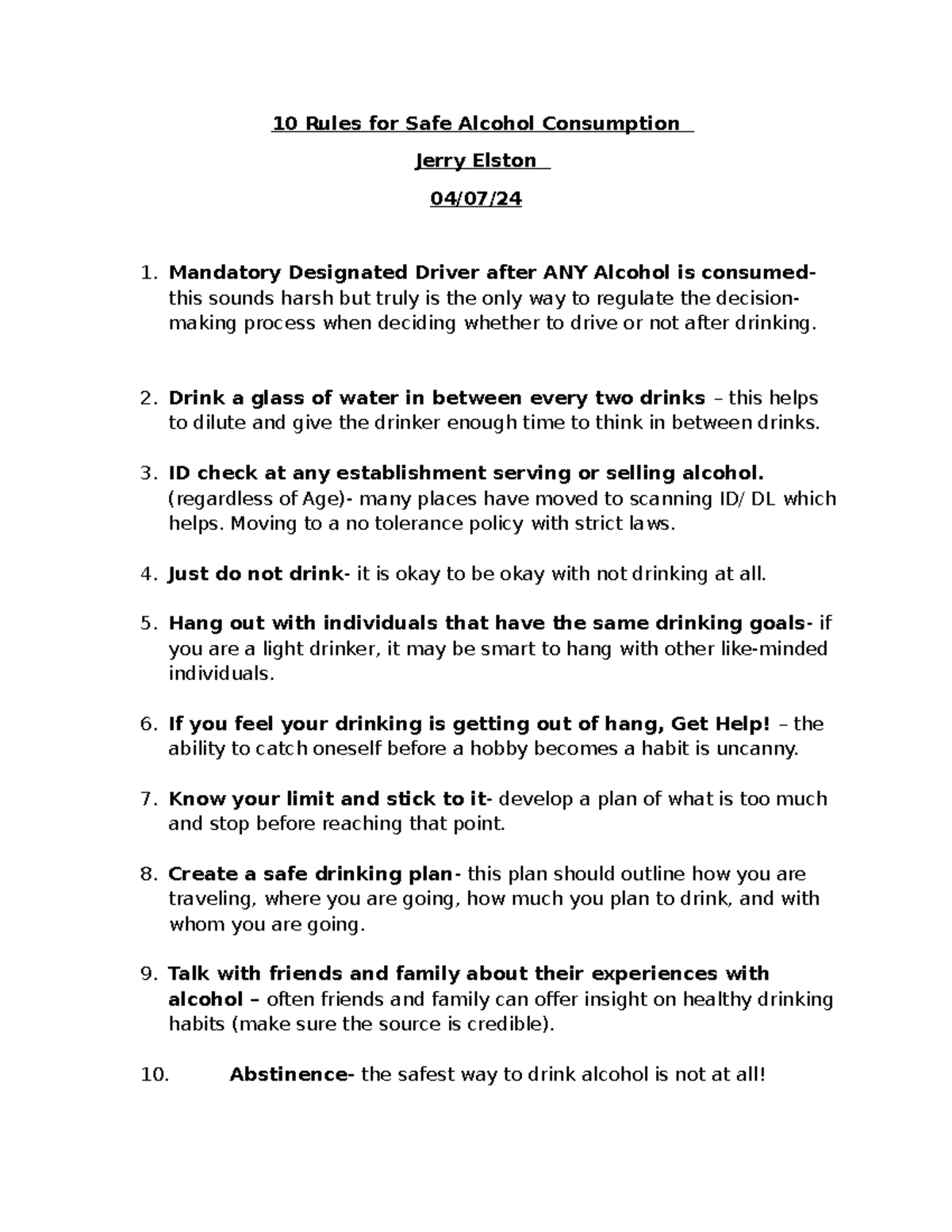 10 Rules for Safe Alcohol Consumption - 10 Rules for Safe Alcohol ...