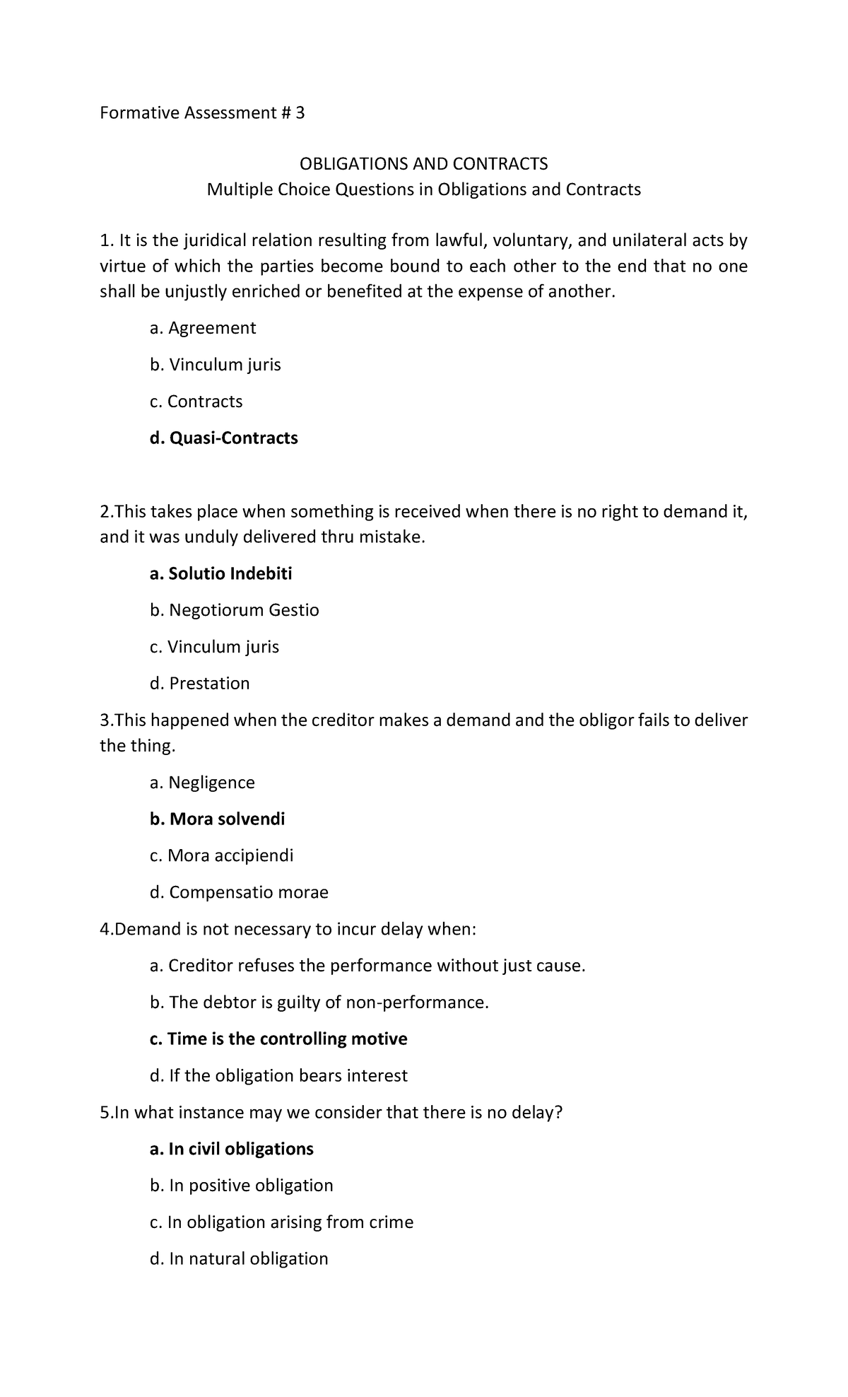 Obligations and Contract Preparatory Assessment #3 - Obligations and ...