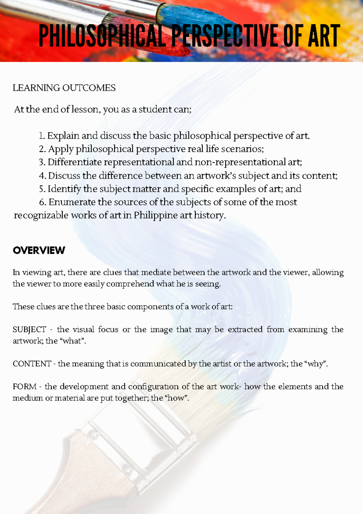 GE8 Module 1 - PHILOSOPHICAL PERSPECTIVE OF ART LEARNING OUTCOMES At ...
