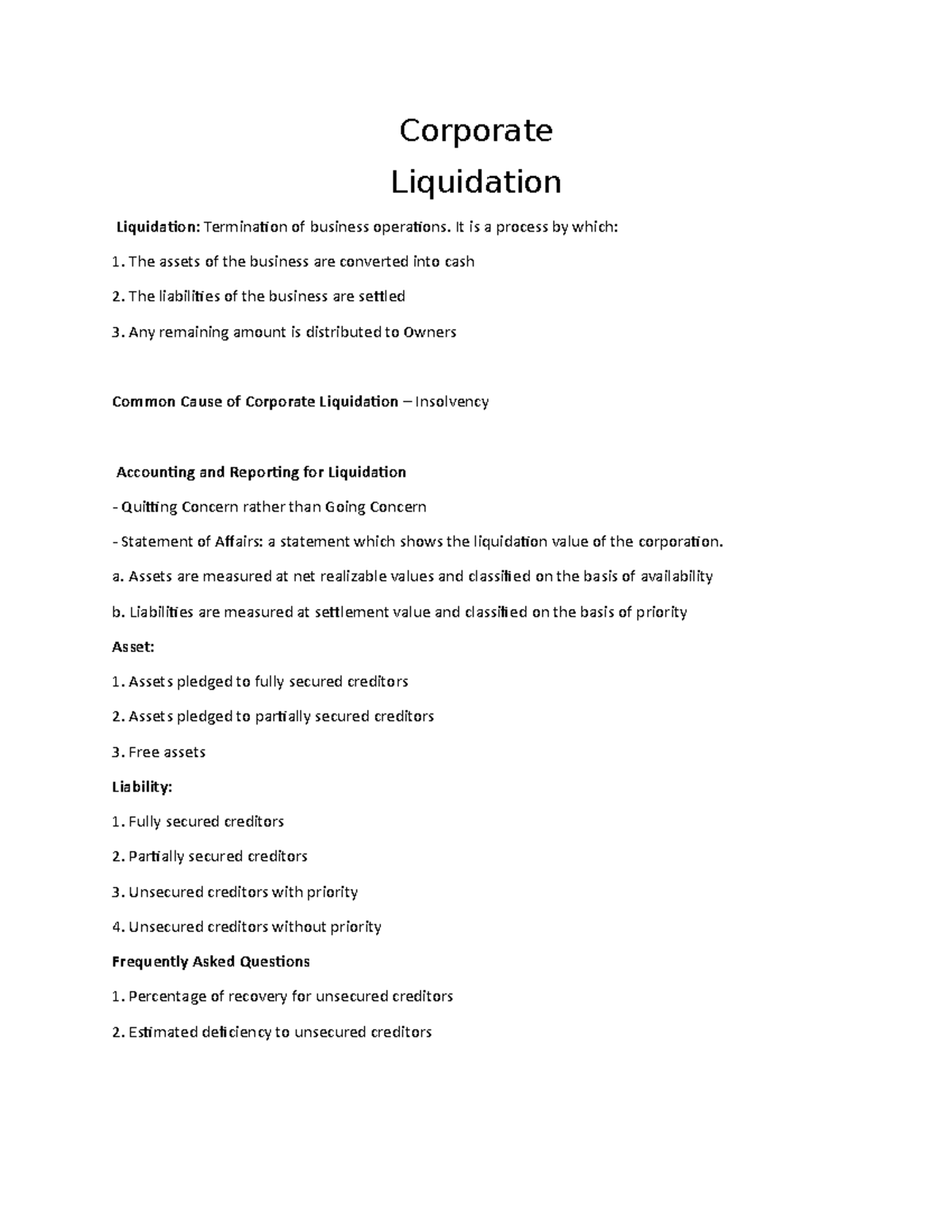 Corporate Liquidation - Corporate Liquidation Liquidation : Termination ...