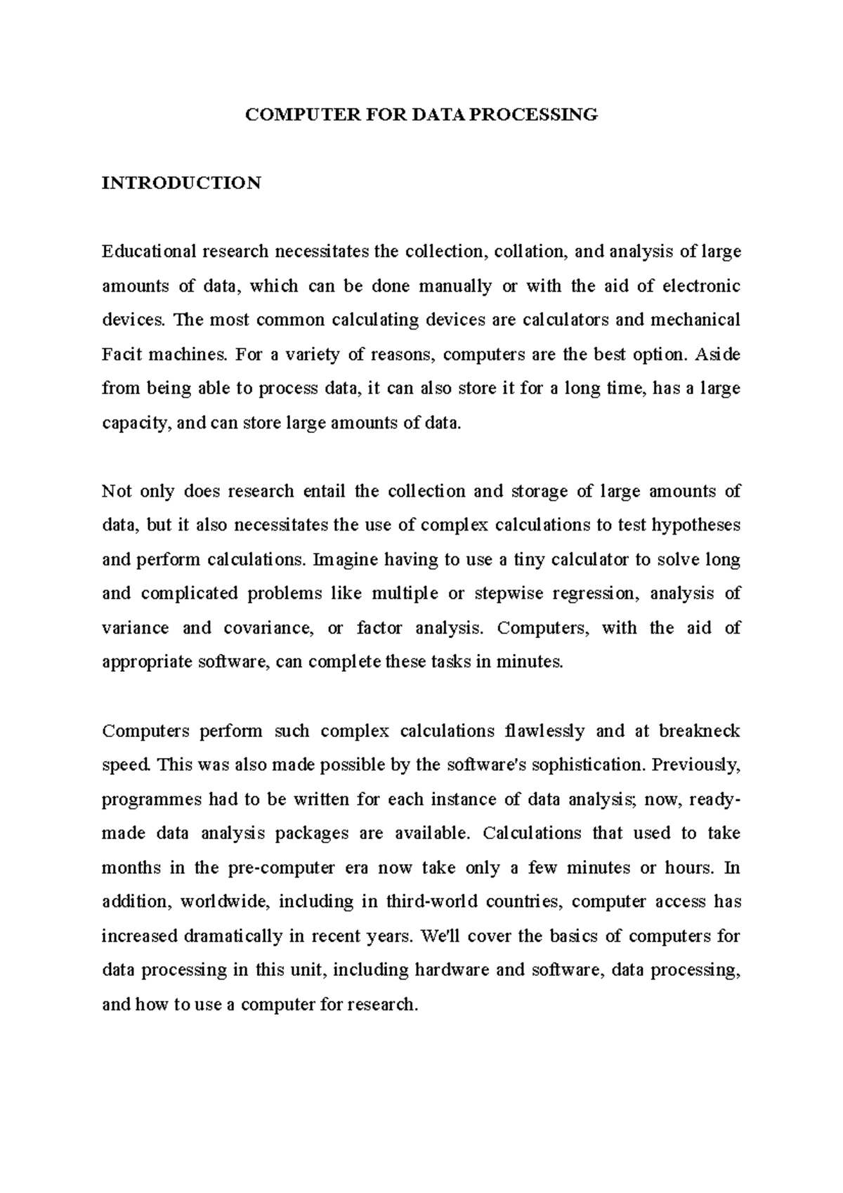 Computer FOR DATA Processing - COMPUTER FOR DATA PROCESSING ...