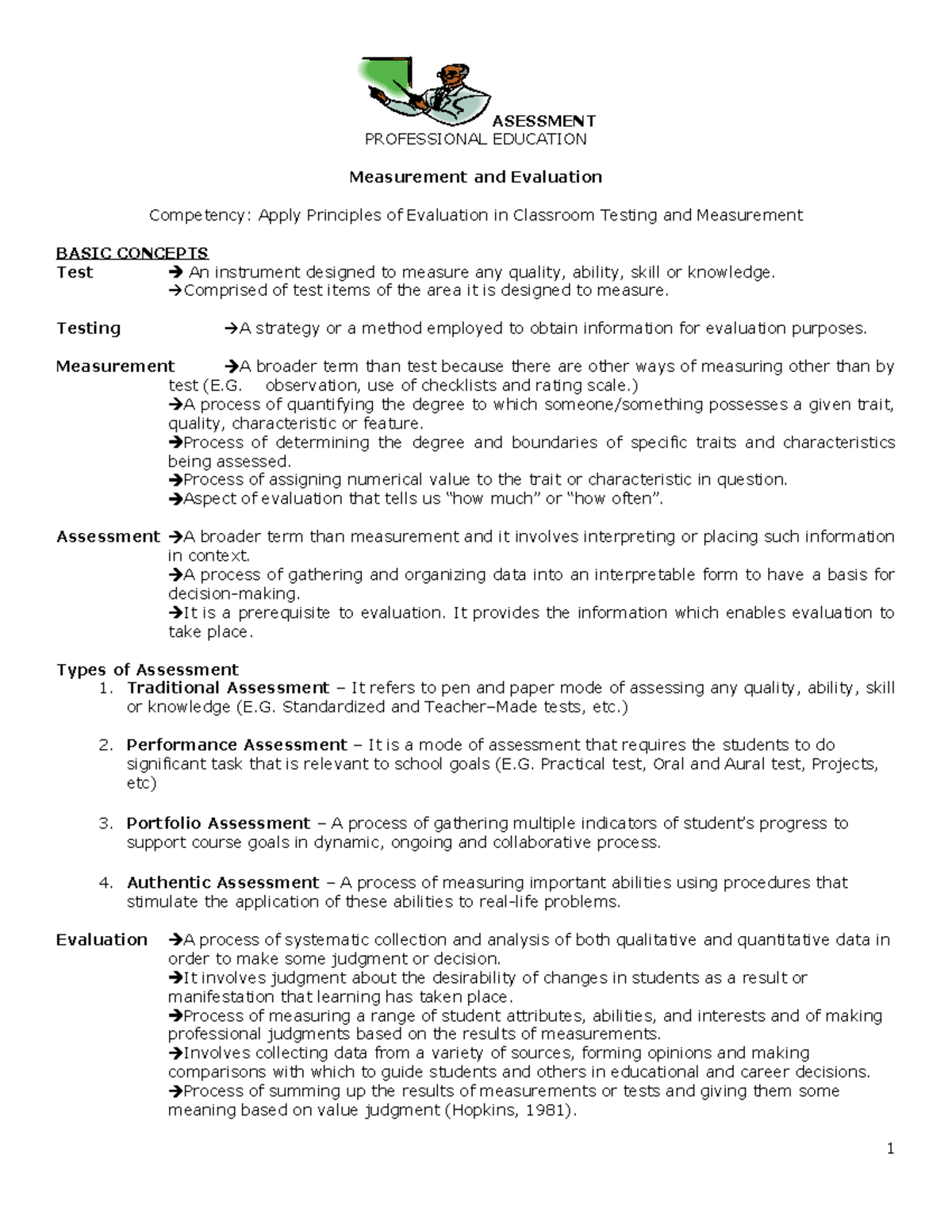 Assessment-Handout - Assessment of Learning - ASESSMENT PROFESSIONAL ...