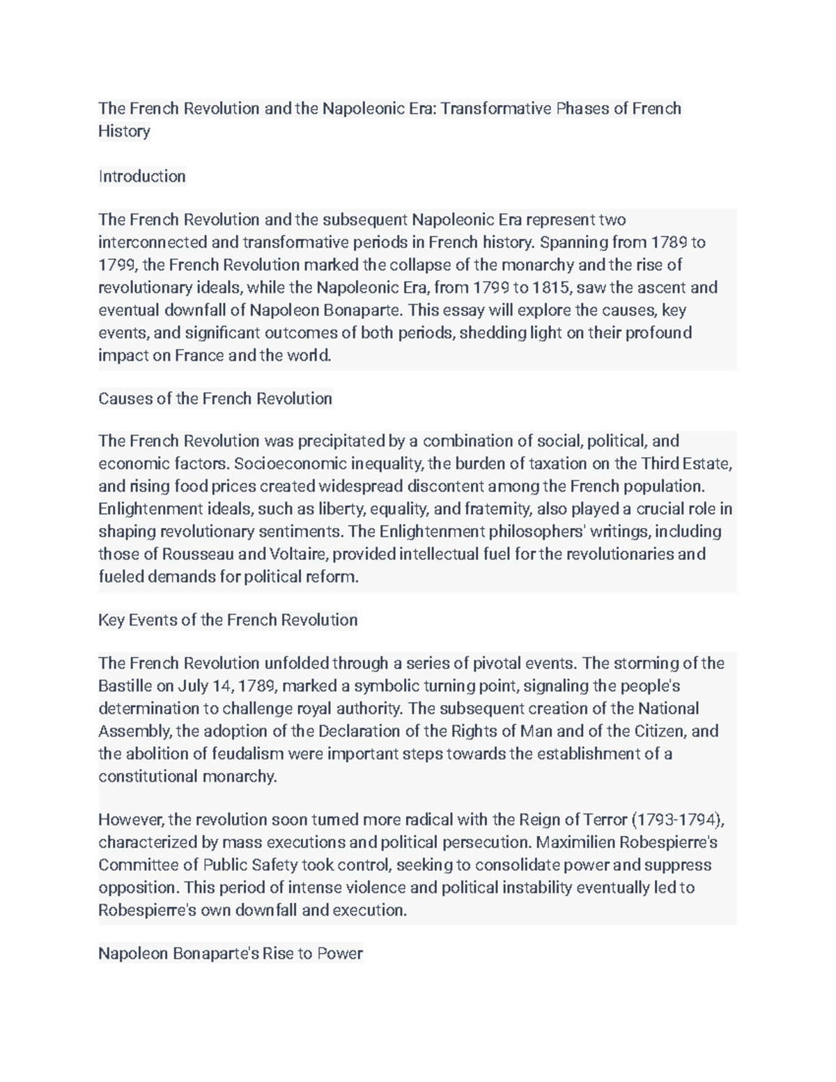 The French Revolution and the Napoleonic Era Transformative Phases of ...