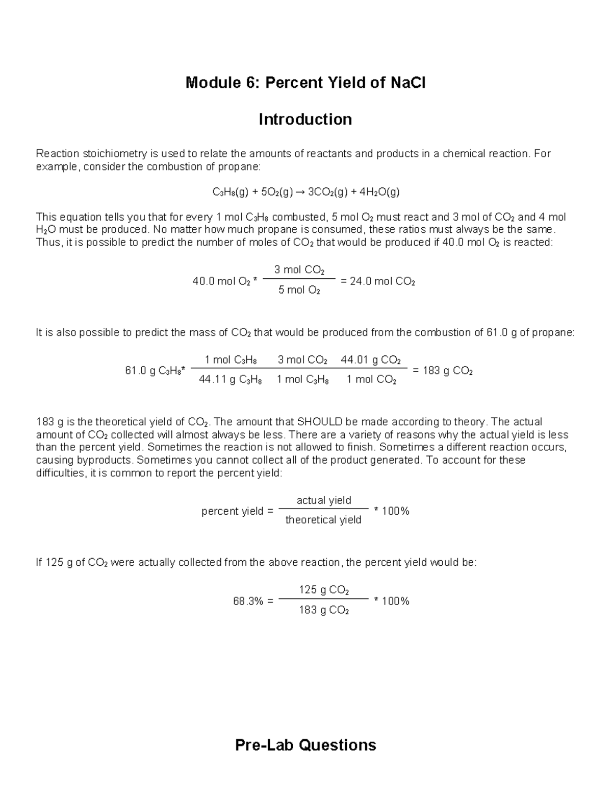 Module 6 Percent Yield of NaCl - Module 6: Percent Yield of NaCl ...