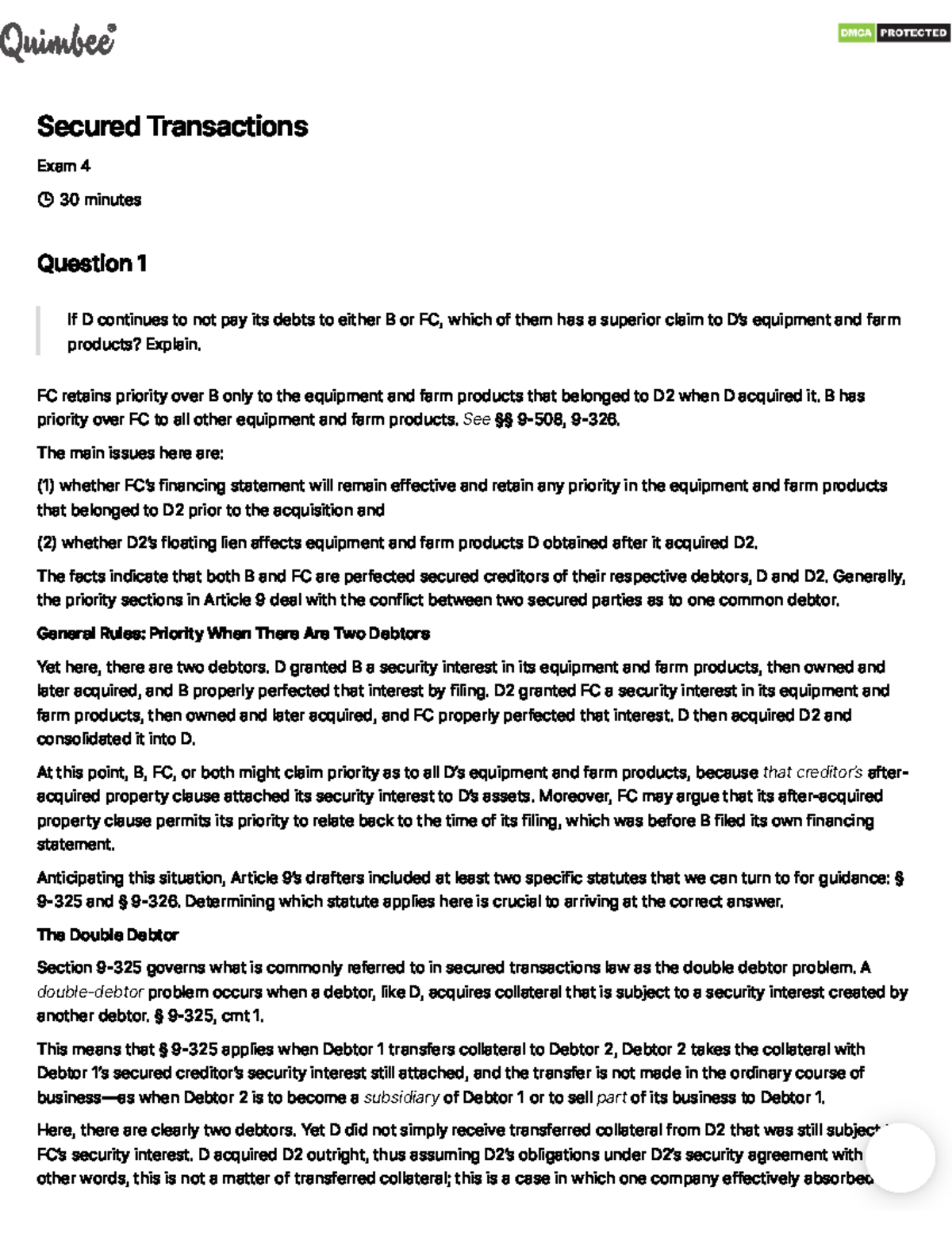 PQ Model Answer 4 - outline - Secured Transactions Exam 4 30 minutes ...