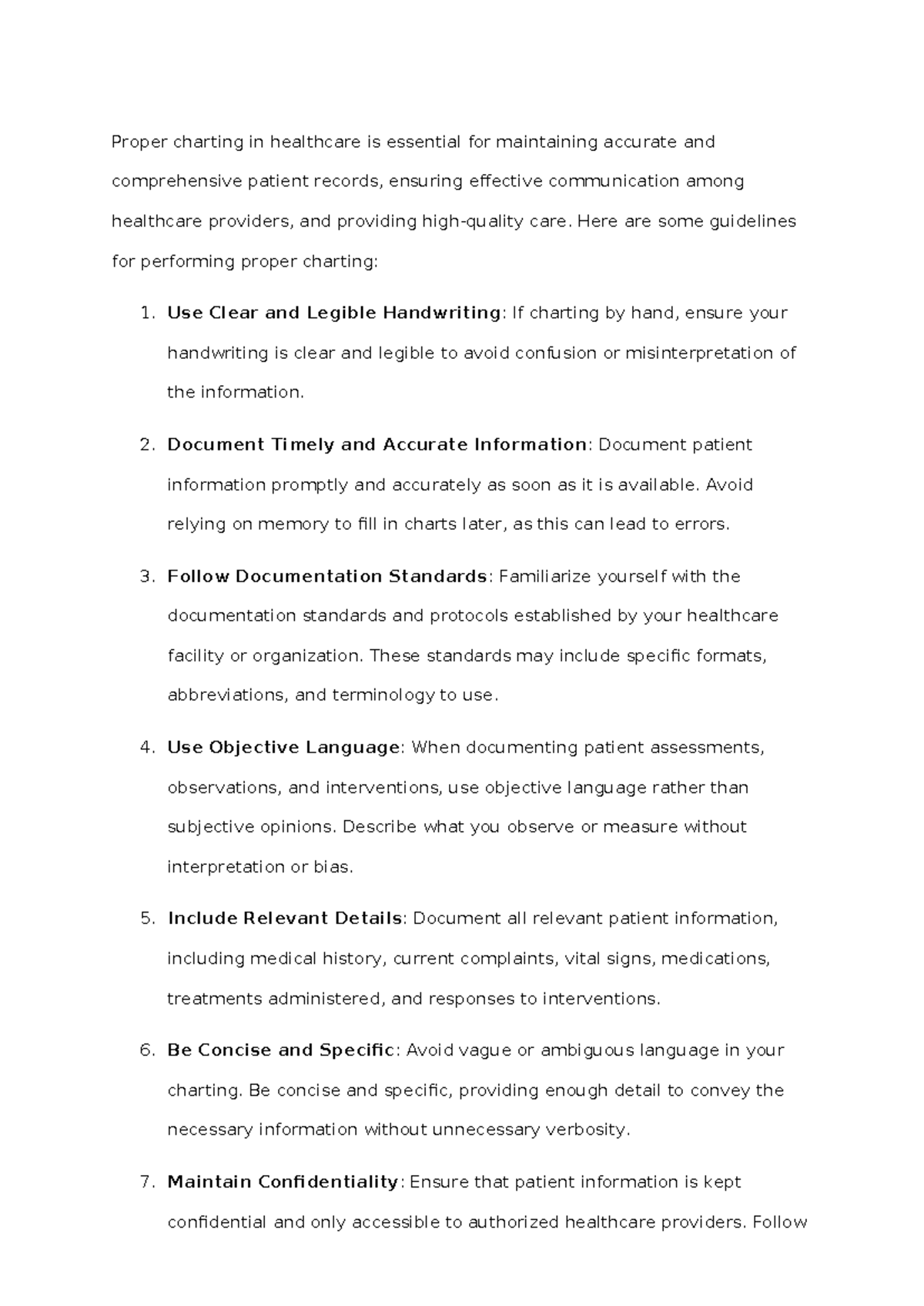 Proper Charting Here Are Some Guidelines For Performing Proper Charting 1 Use Clear And