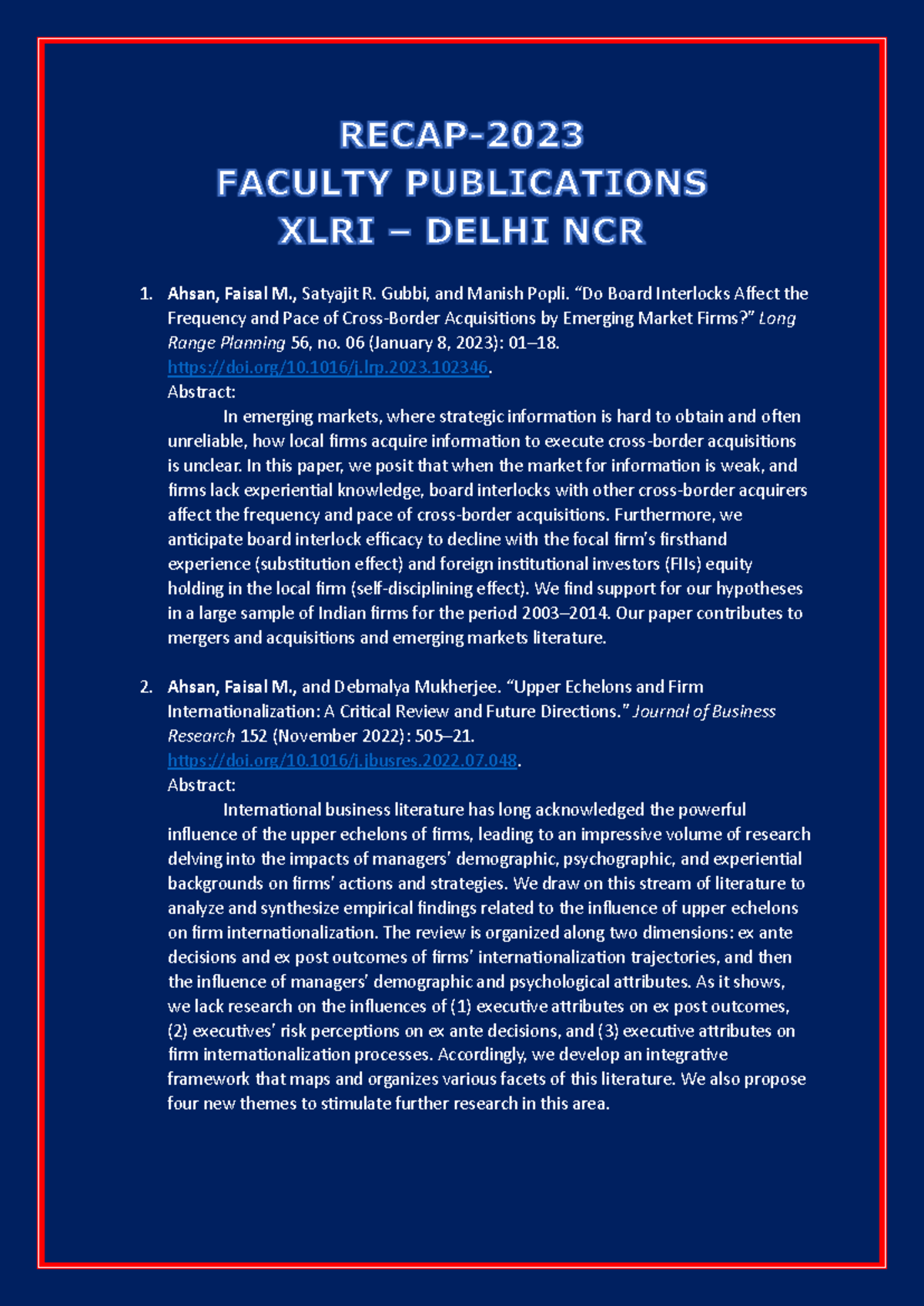 Faculty Publications 2023 - Ahsan, Faisal M., Satyajit R. Gubbi, and ...