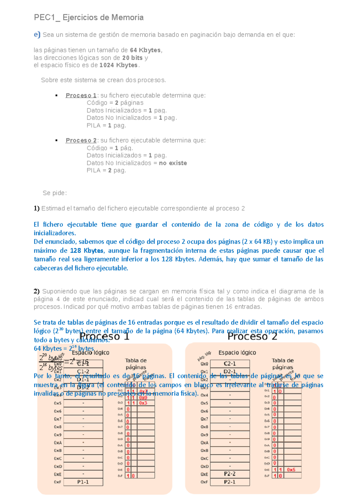 PEC1 Ejercicio Memoria - PEC1_ Ejercicios de Memoria e) Sea un sistema de gestión de memoria ...